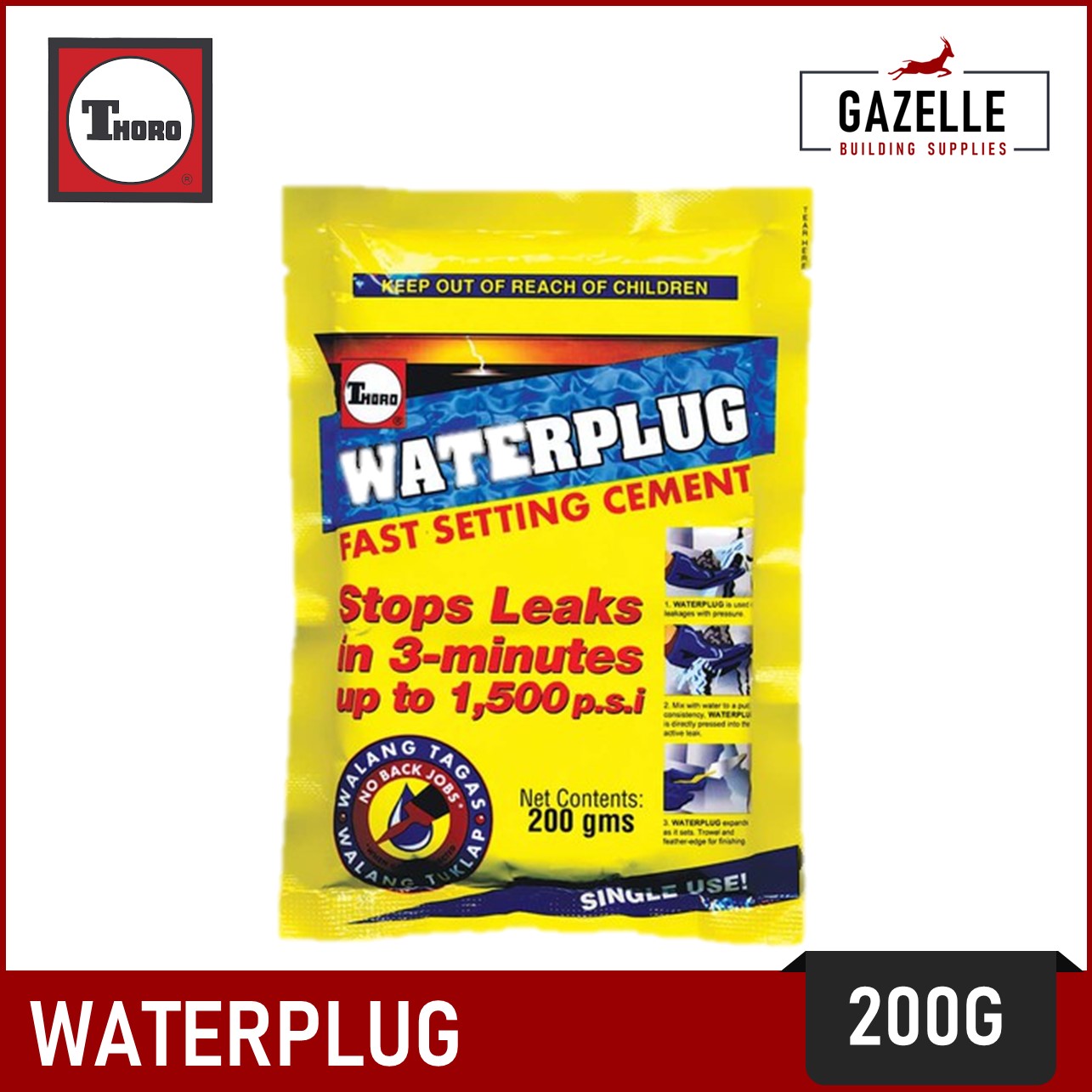 Waterplug Fast Setting Cement Cementitious Waterproofing Sachet 200G ...