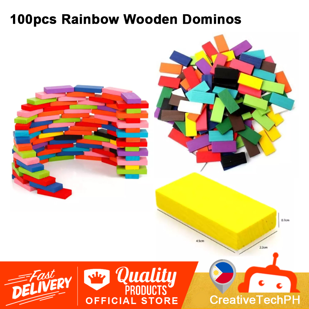 100pcs Mixed Colored Authentic Standard Rainbow Wooden Domino Blocks ...