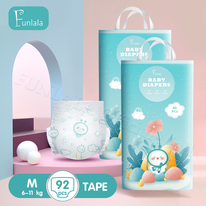 FUNLALA Baby Dry Taped Diaper M 46 x 2 pack (92 diapers) - (6-11kg ...