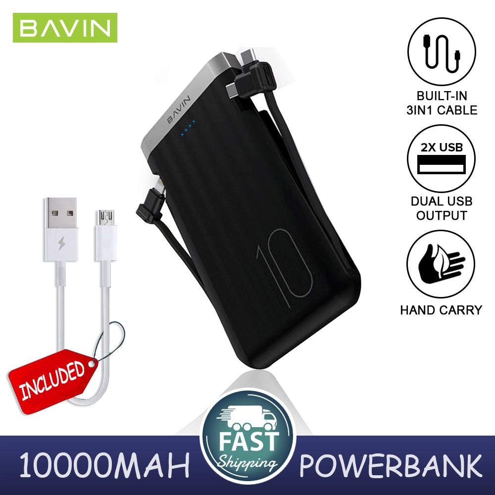 BAVIN PC096 10000mAh Powerbank w/ Built-in 3 in 1 Cable for Micro iOS ...