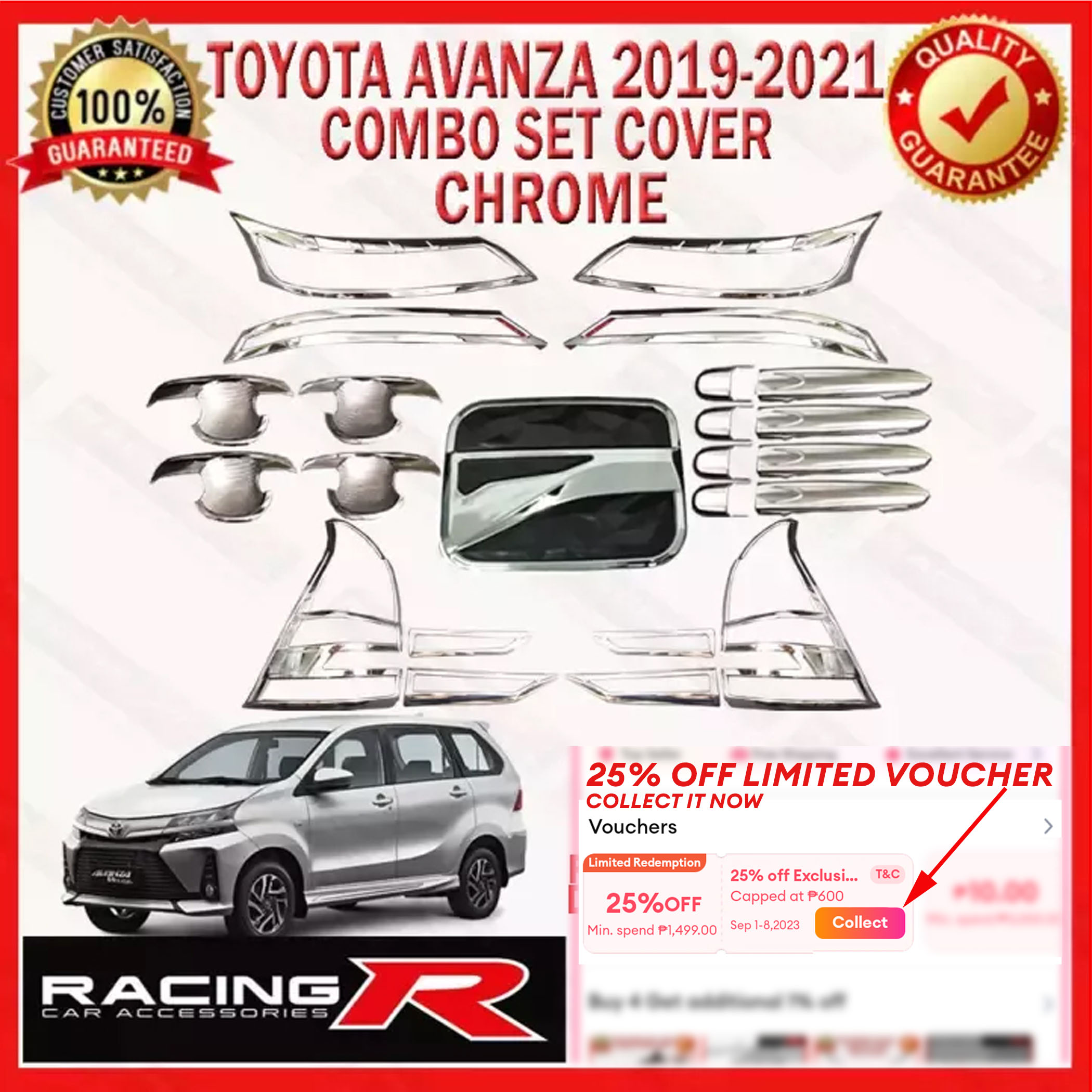 Toyota Avanza 2019 to 2021 Combo Set Garnish Cover Chrome [Free TRD Door Guard] 2020 ( Car ...