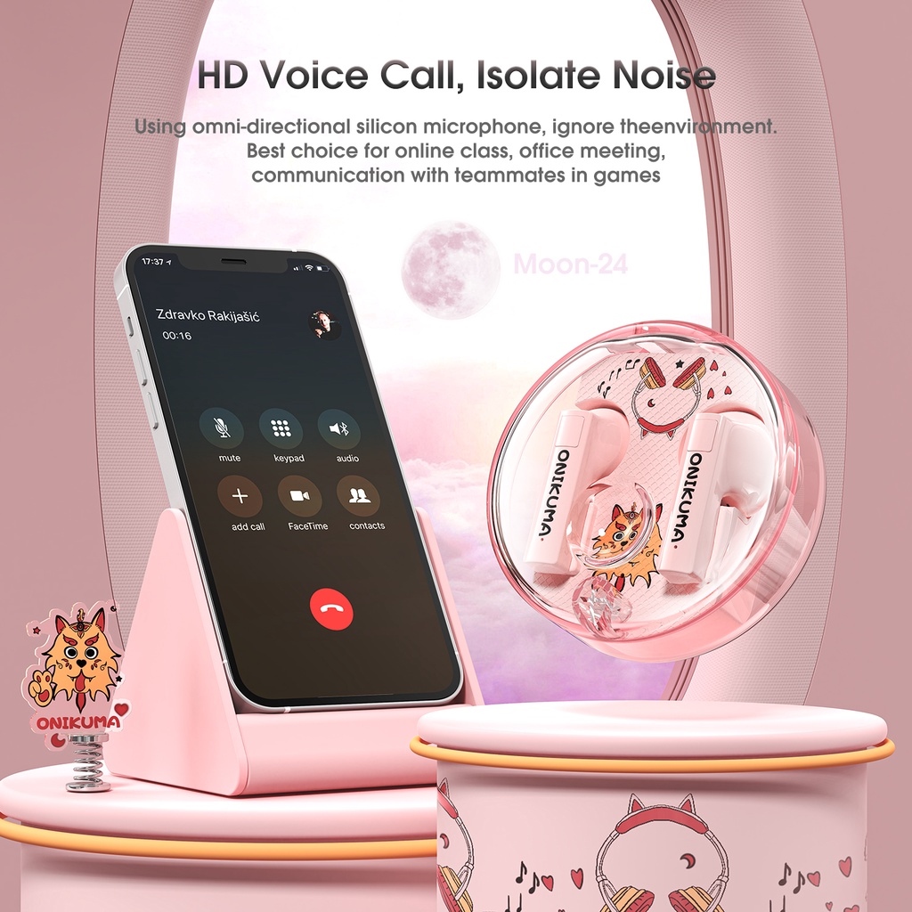 F ONIKUMA Moon-24 Bluetooth Earphone Cartoon Cute HIFI Sound Quality ...