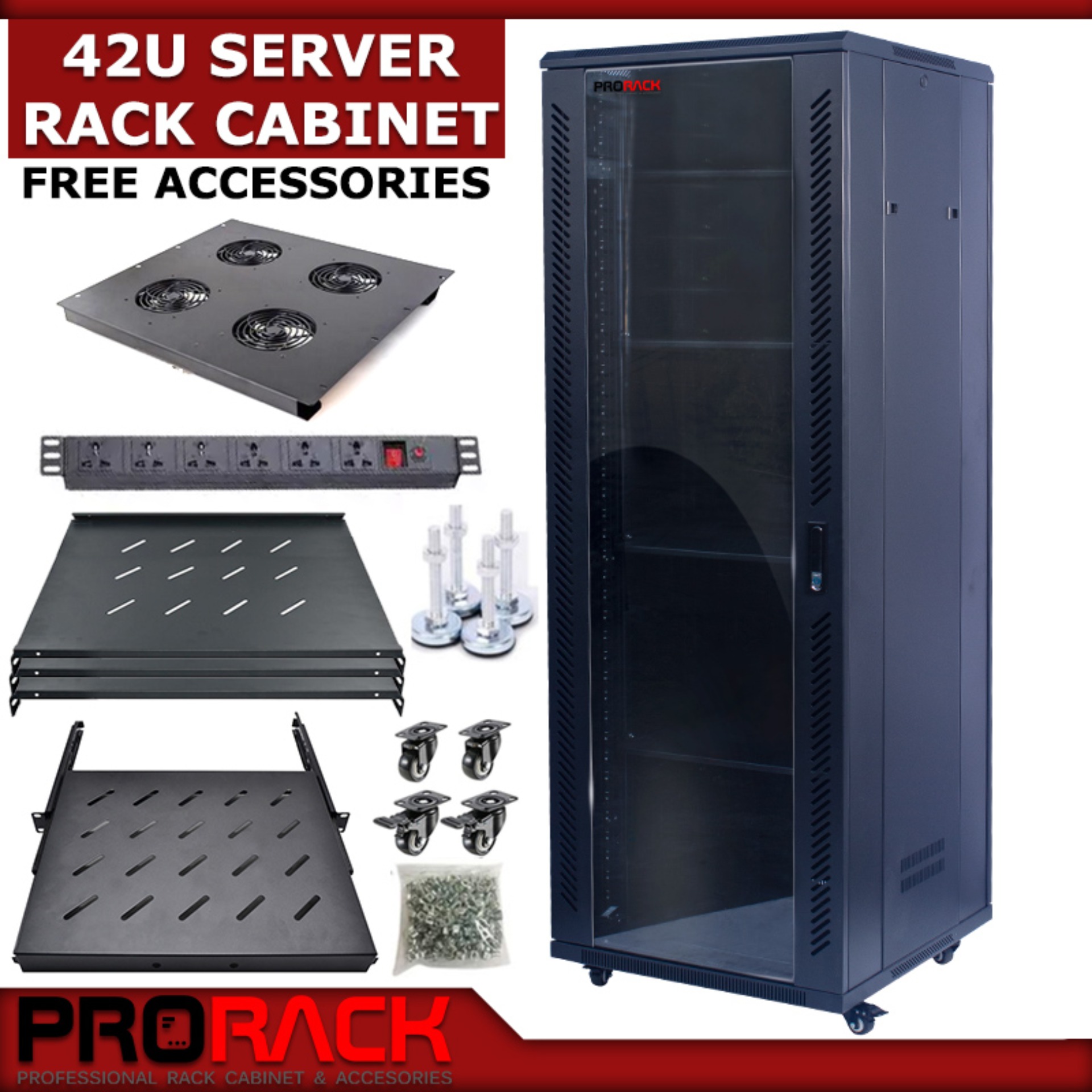 PRORACK 42U Server Rack Cabinet For Self-Assembly - free 1 x 6-slot ...