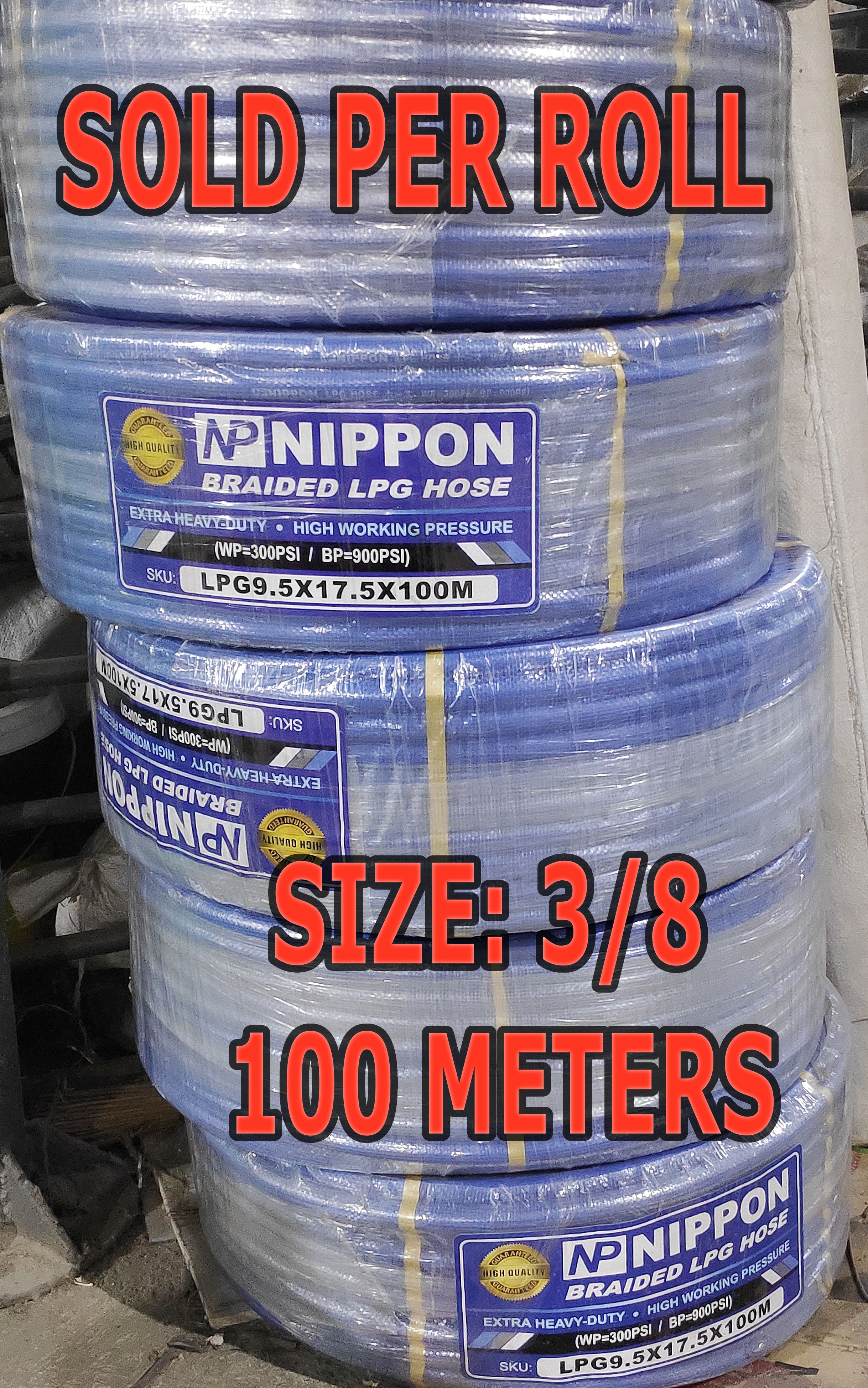 Braided LPG Hose Nippon Brand ホース NP Size: 3/8 X 100 METERS ️ Sold per ...
