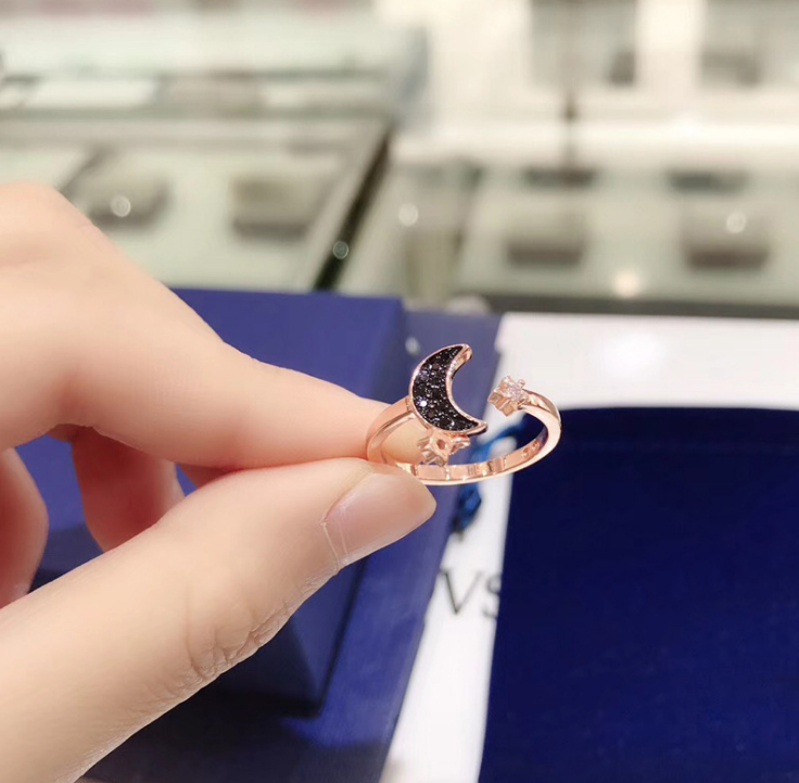 Symbolic Moon Ring Charm Black Star and Moon Tassel Ring Anniversary ...