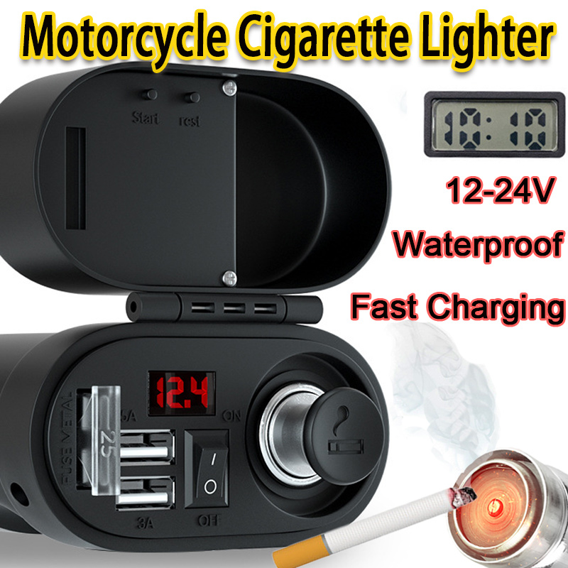 12V Dual USB Fast Charging Motorcycle Cigarette Lighter with Voltmeter ...