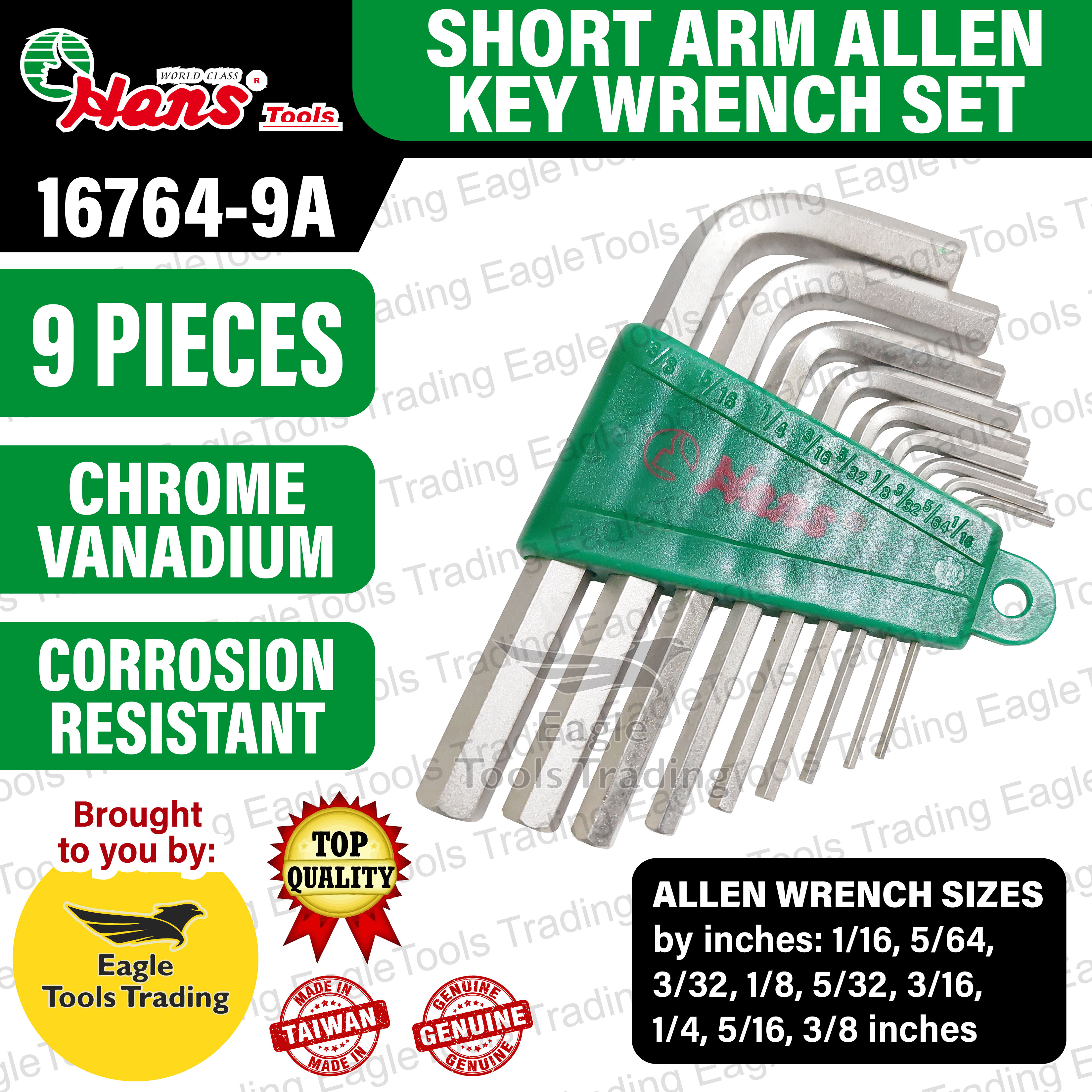 Hans Short Arm Allen Key Wrench Set 1/16"-3/8" 9 Pieces 16764-9A ...