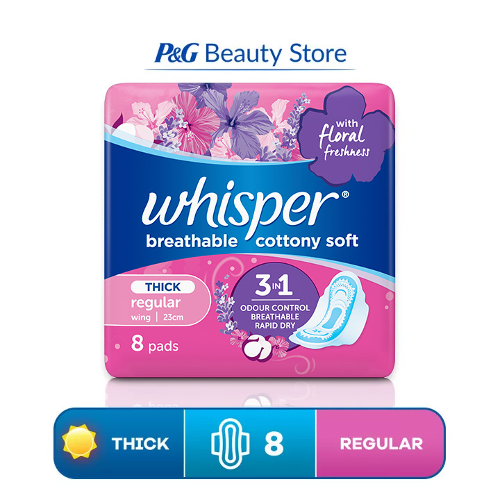 Whisper Cottony Soft Sanitary Napkin with Wings (8 pads) [Regular Flow ...