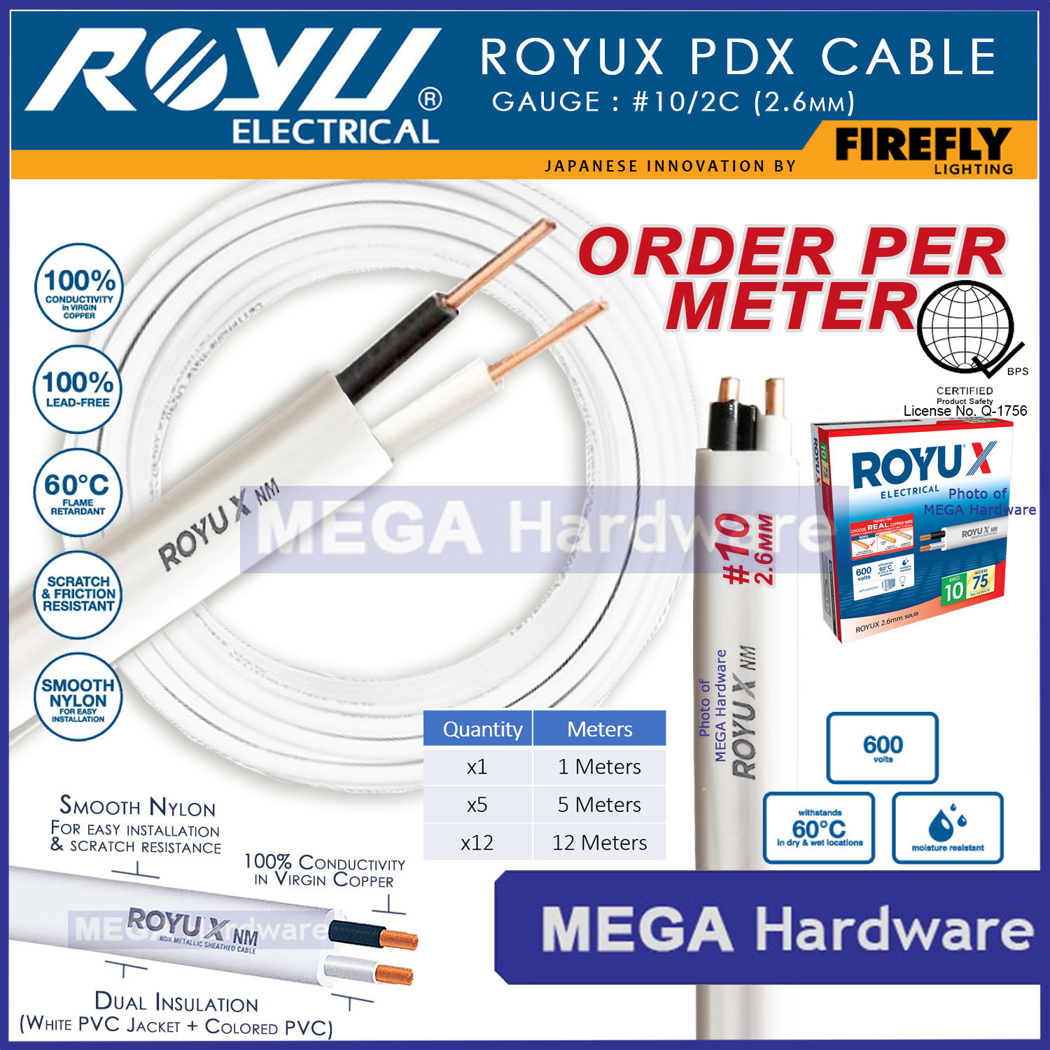 ROYU ROYUX PDX Wire / Duplex Solid Wire / Dual Flat Wire # 10 12 14 ...