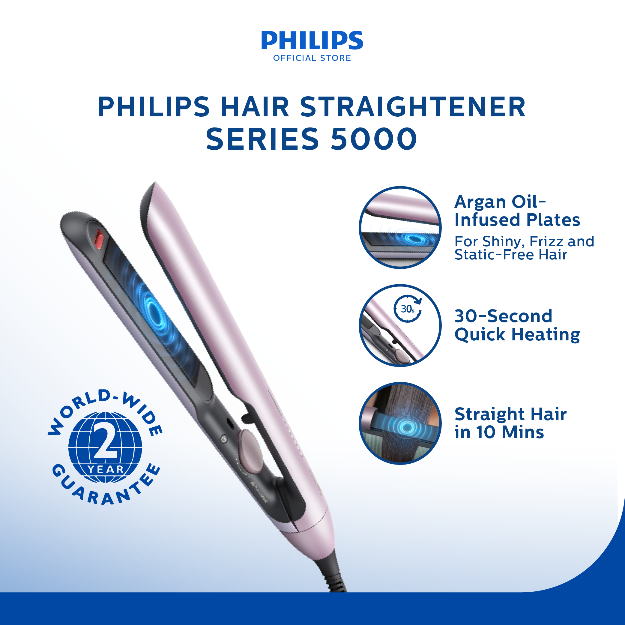 Philips Hair Straightener Series 5000 BHS530/00 ThermoShield Technology ...