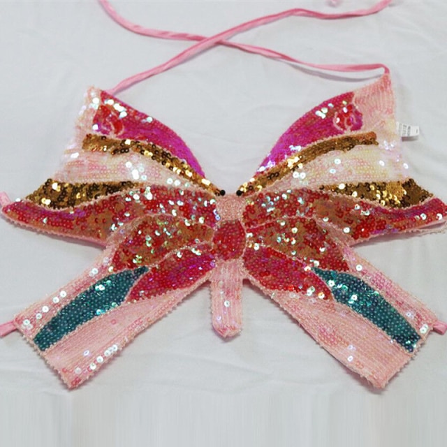 Y2K Butterfly Sequin Crop Top Women Summer Backless V Neck Sexy Club ...