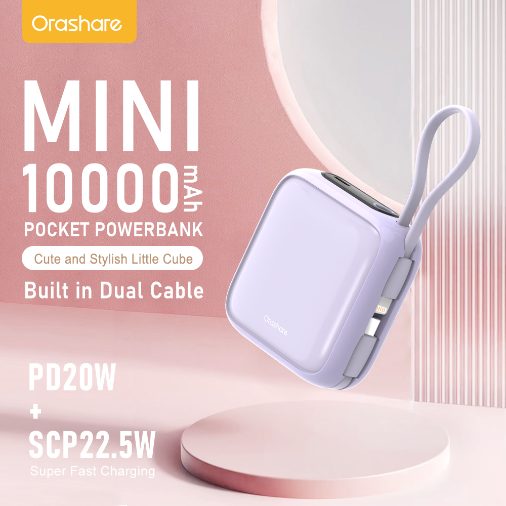 Orashare PCM10 10000mAh Super Mini Powerbank With Built In Cable 22.5W ...
