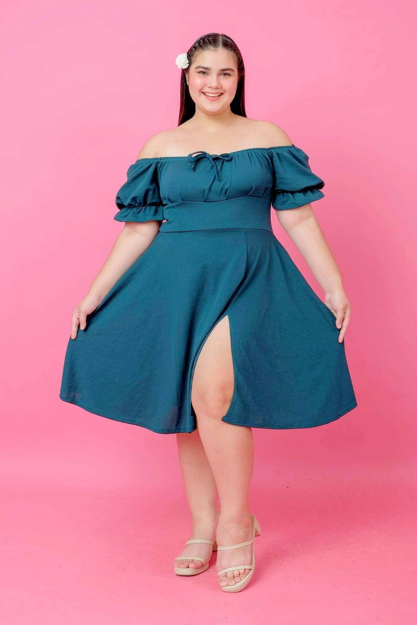 Plus Size 2XL Elegant Off Shoulder Slit Dress For Women Soft Crepe ...