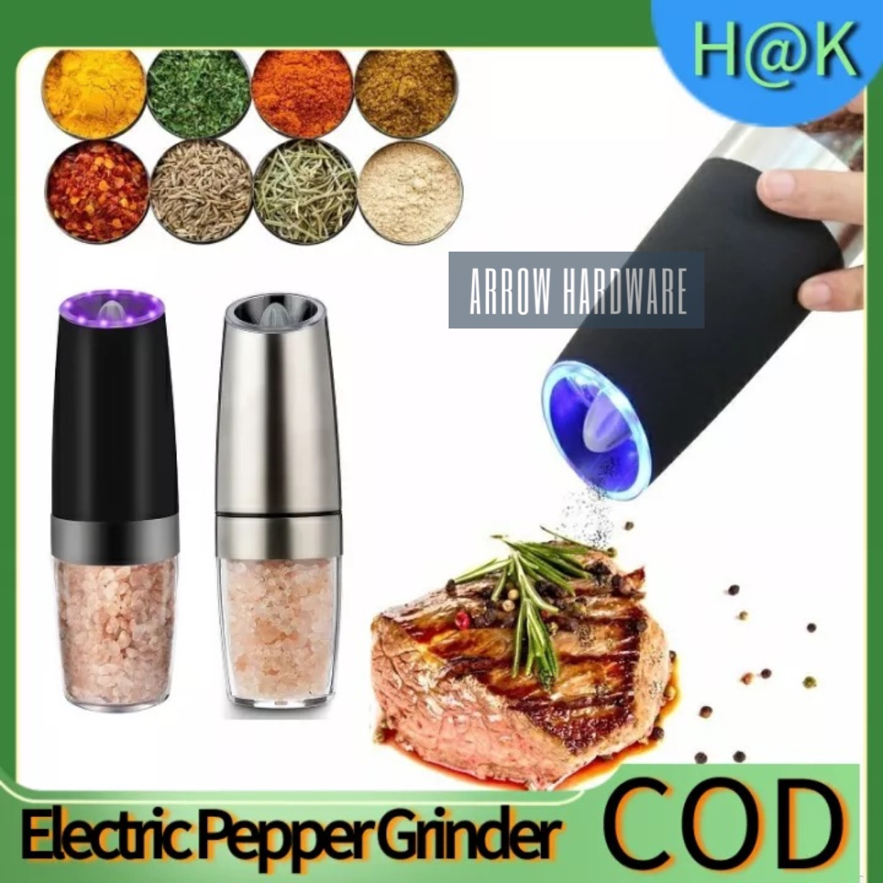 Kitchen Electric Pepper Grinder Battery Powered Salt or Pepper ...