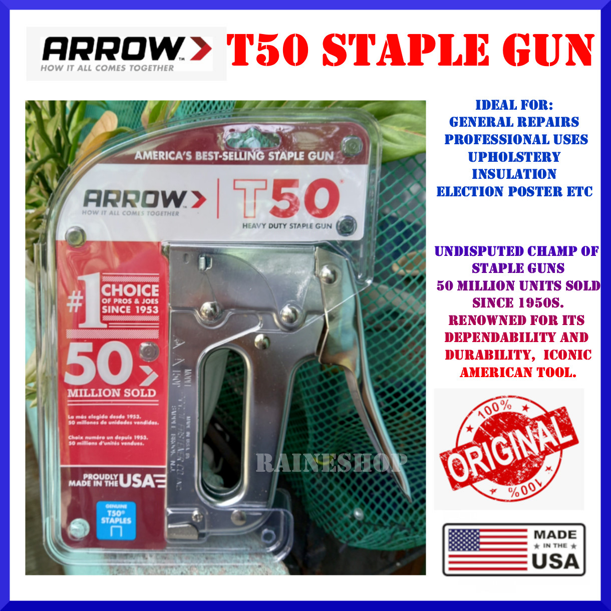 Arrow T50 Gun Tacker Staple Gun for election poster framing, upholstery ...