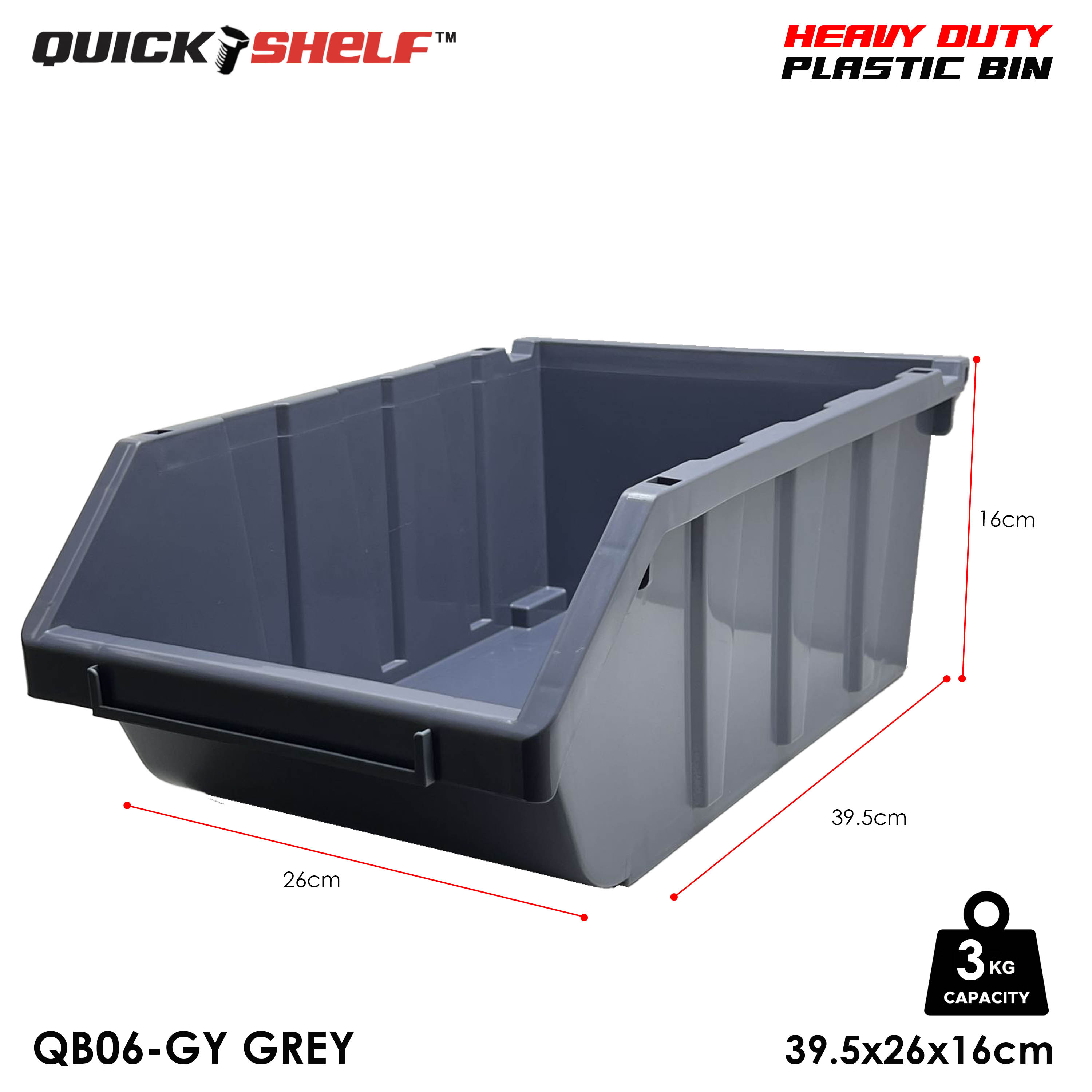 QUICKSHELF Stackable Bin Boxes Heavy Duty Grey Storage for Supplies ...