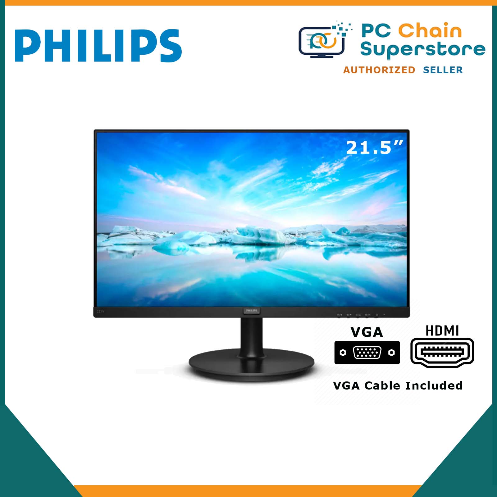 Philips 221V8 Monitor - 21.5" Full HD 1080P | 75hz Refresh Rate | 4ms ...