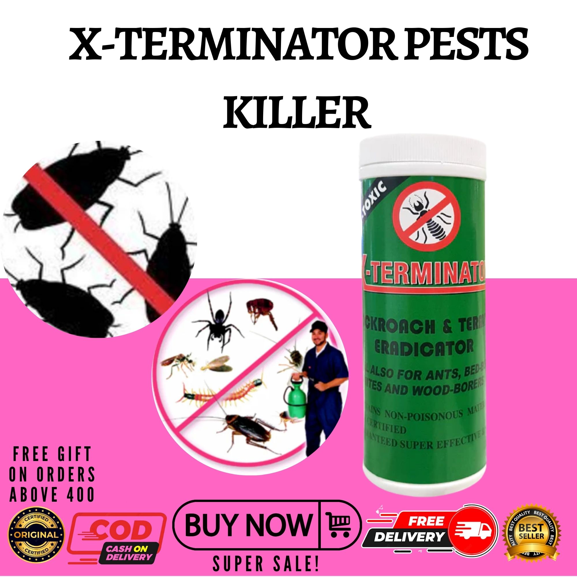 ORIGINAL XTERMINATOR NON TOXIC PESTS KILLER POWDER COCKROACH TERMITES ...