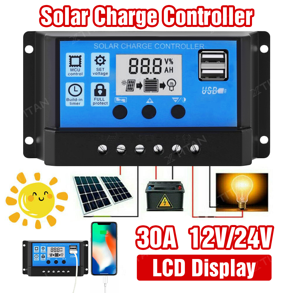 PWM 10A/30A Solar Charge Controller 12V/24V Battery Regulator Solar ...