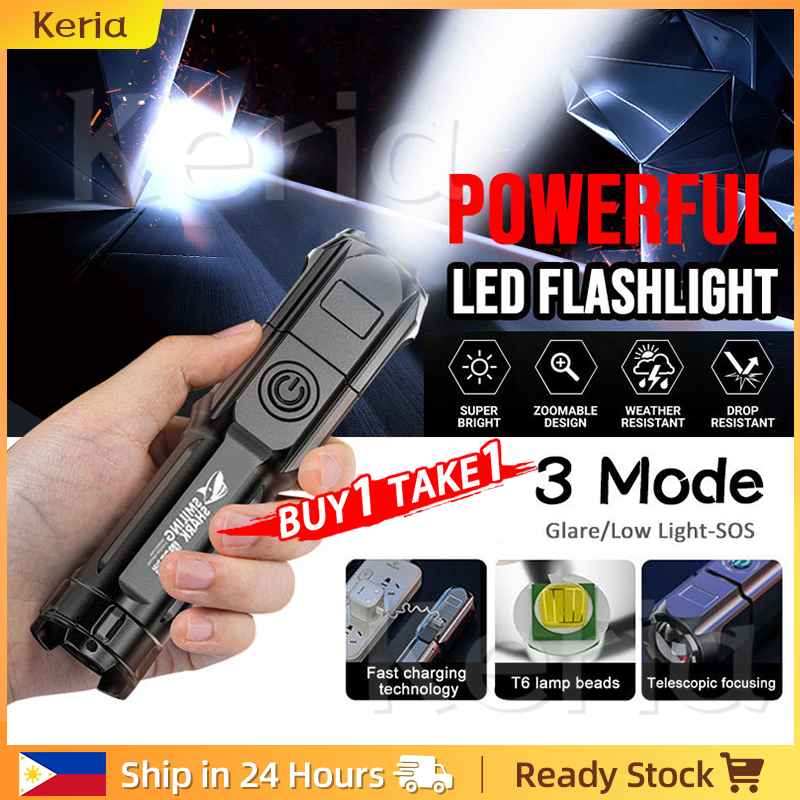 Keria Powerful Flashlight Rechargeable Tactical LED Flashlight Torch ...