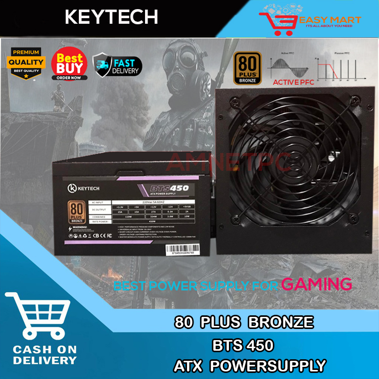EASYMART KEYTECH BTS450 ATX Power Supply 80Plus Bronze Rated 450w Power ...