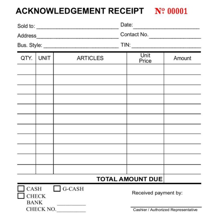 ACKNOWLEDGEMENT RECEIPT DELIVERY RECEIPT ORDER SLIP SOLD TO FORM DR AR ...