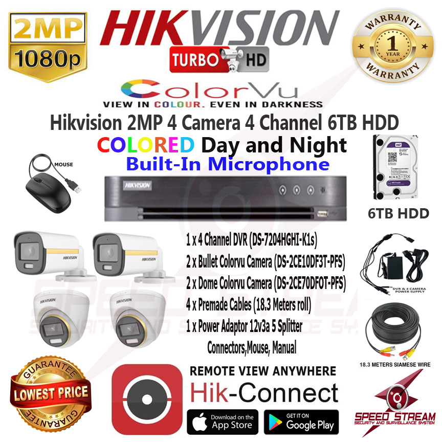 Hikvision Colorvu with Audio 2MP 4 Camera 4 Channel DVR KIT | Lazada PH
