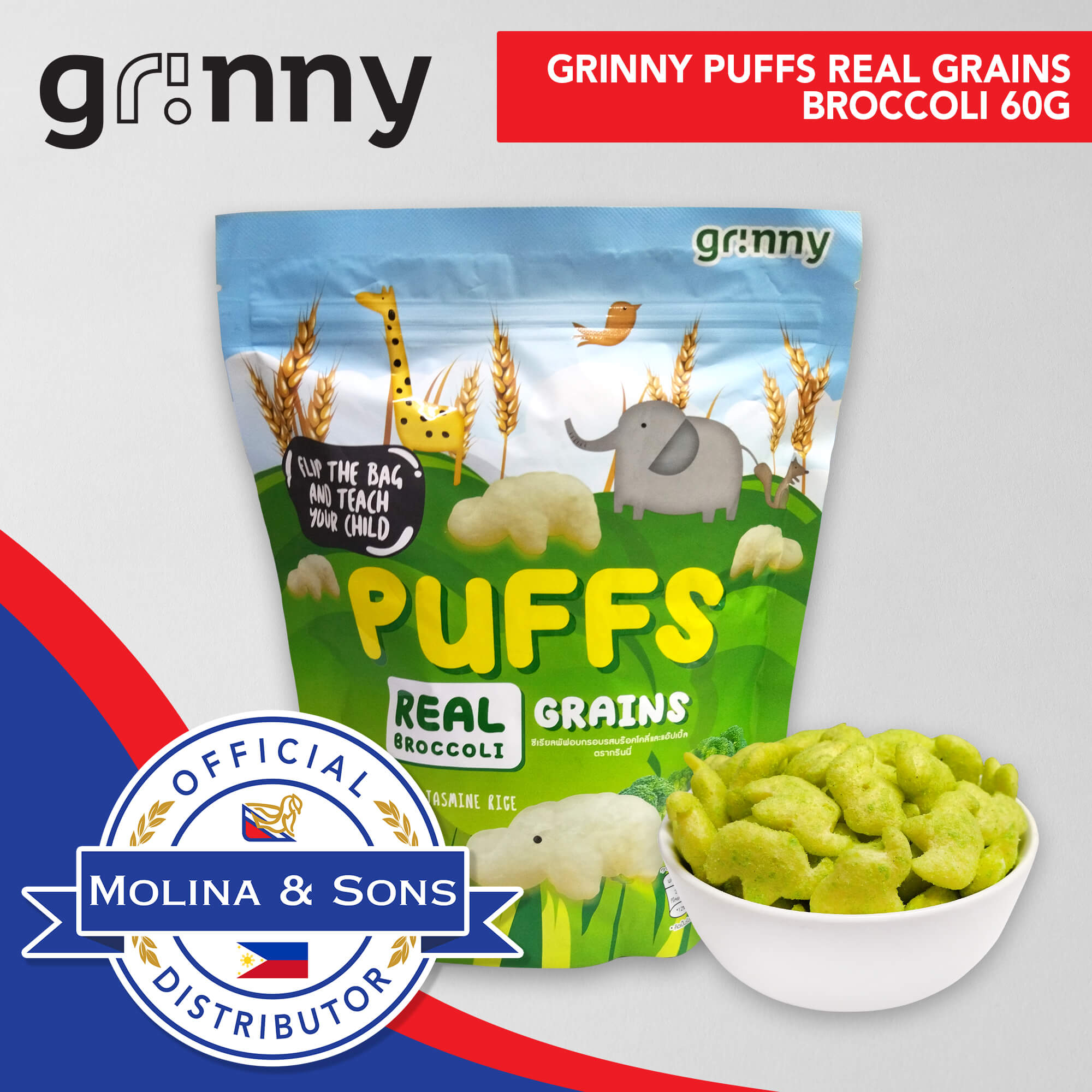 Grinny Puffs Real Grains Broccoli 60G | Lazada PH