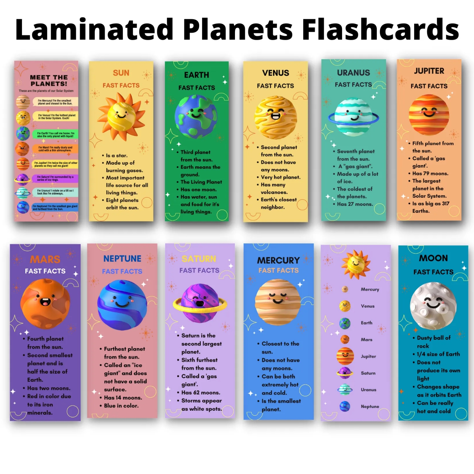 Laminated Colorful Planets Charts for Kids, Learners and Students ...