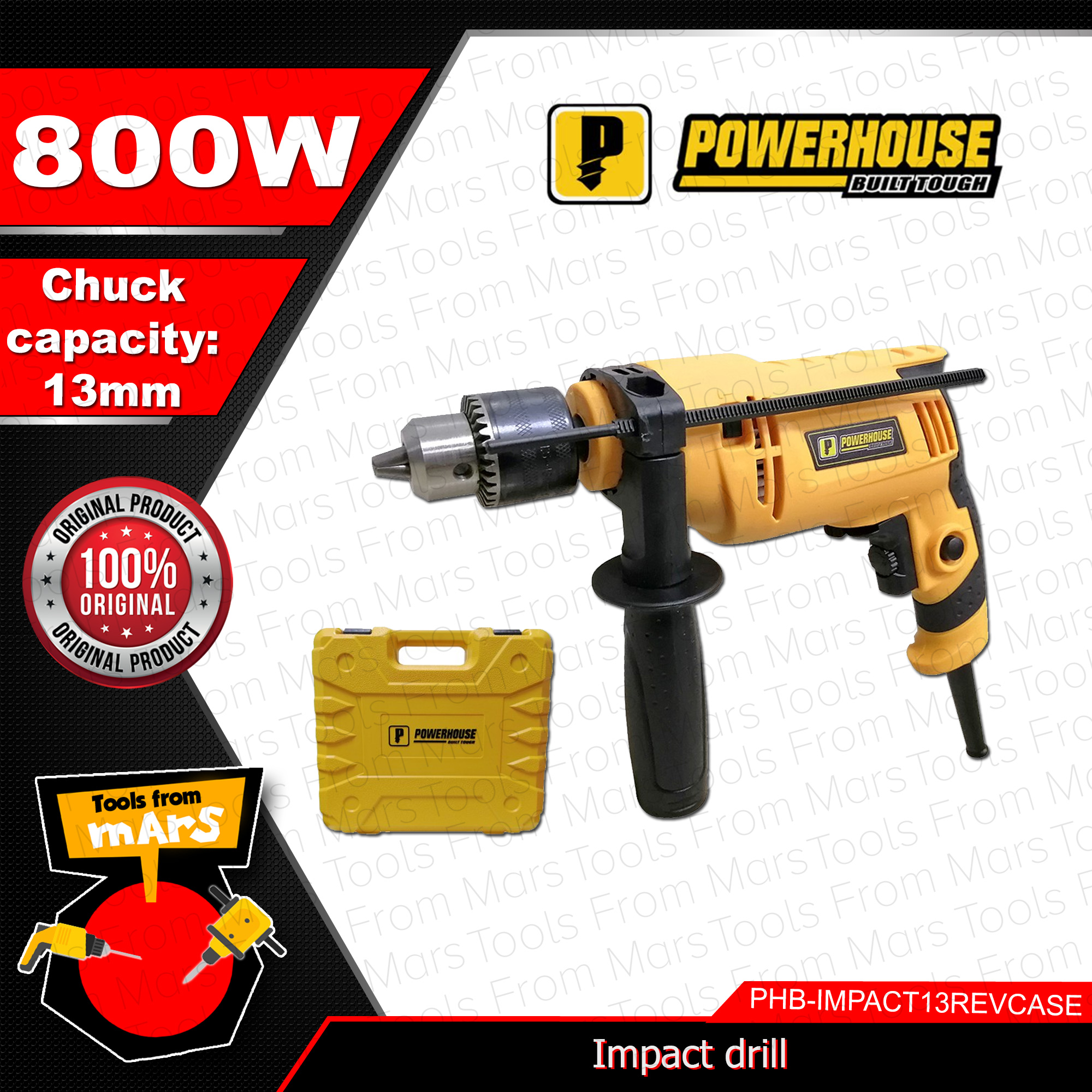 Powerhouse Impact Drill 800W with Case PHB-IMPACT13REVCASE •TOOLS FROM ...