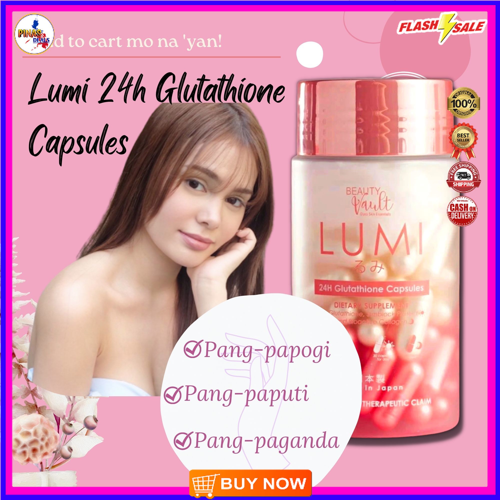 PINAS DEALS LUMI 24H GLUTATHIONE CAPSULES BY BEAUTY VAULT (60 CAPSULES ...