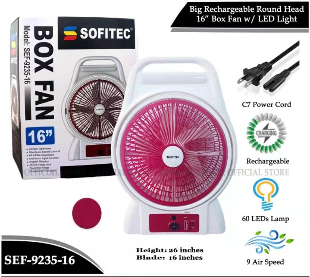 9 Speeds 16 Inches Rechargeable Portable Box Fan with 60 LEDs Lamp ...
