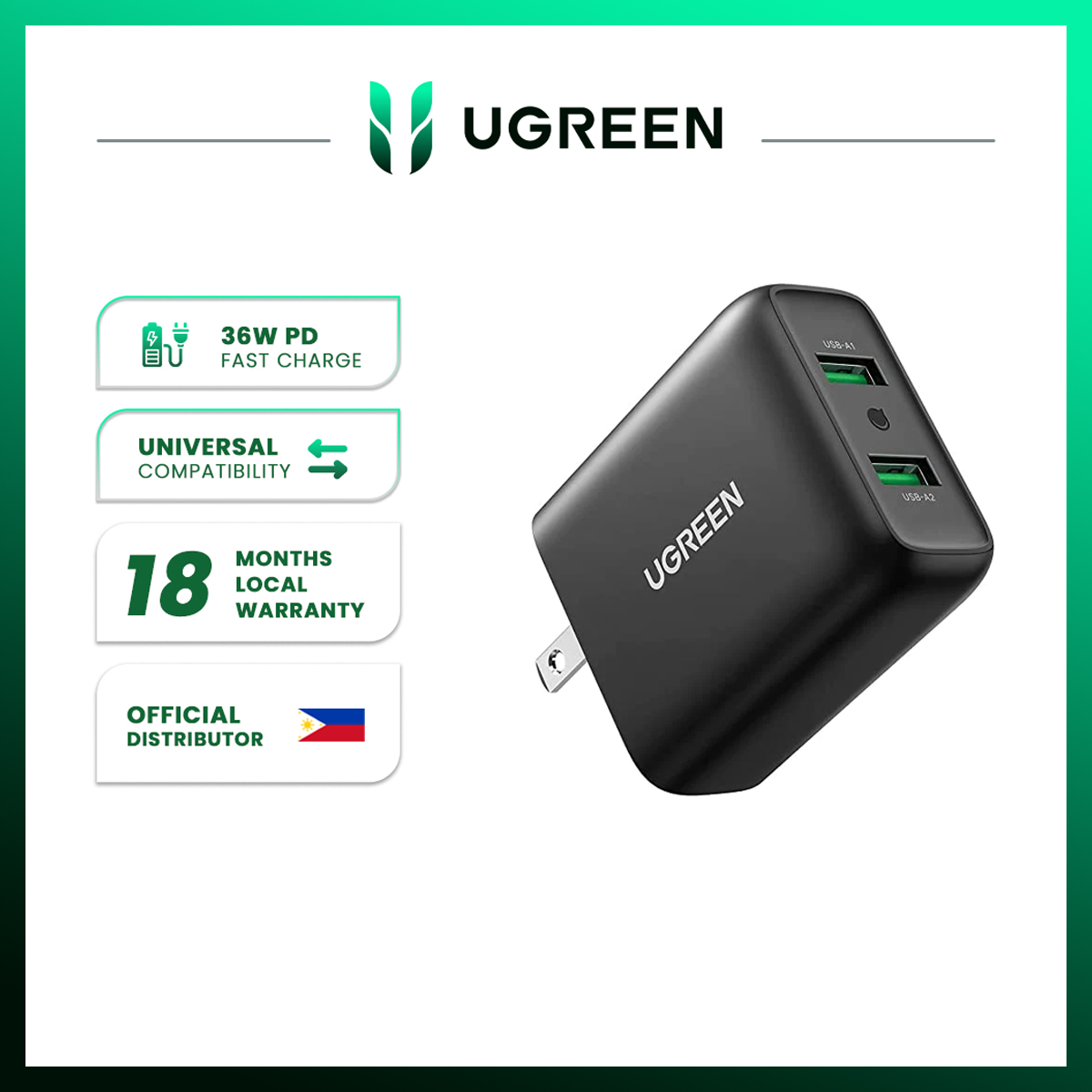 UGREEN USB Dual USB Quick Charge Fast charging QC 3.0 Folding Foot ...