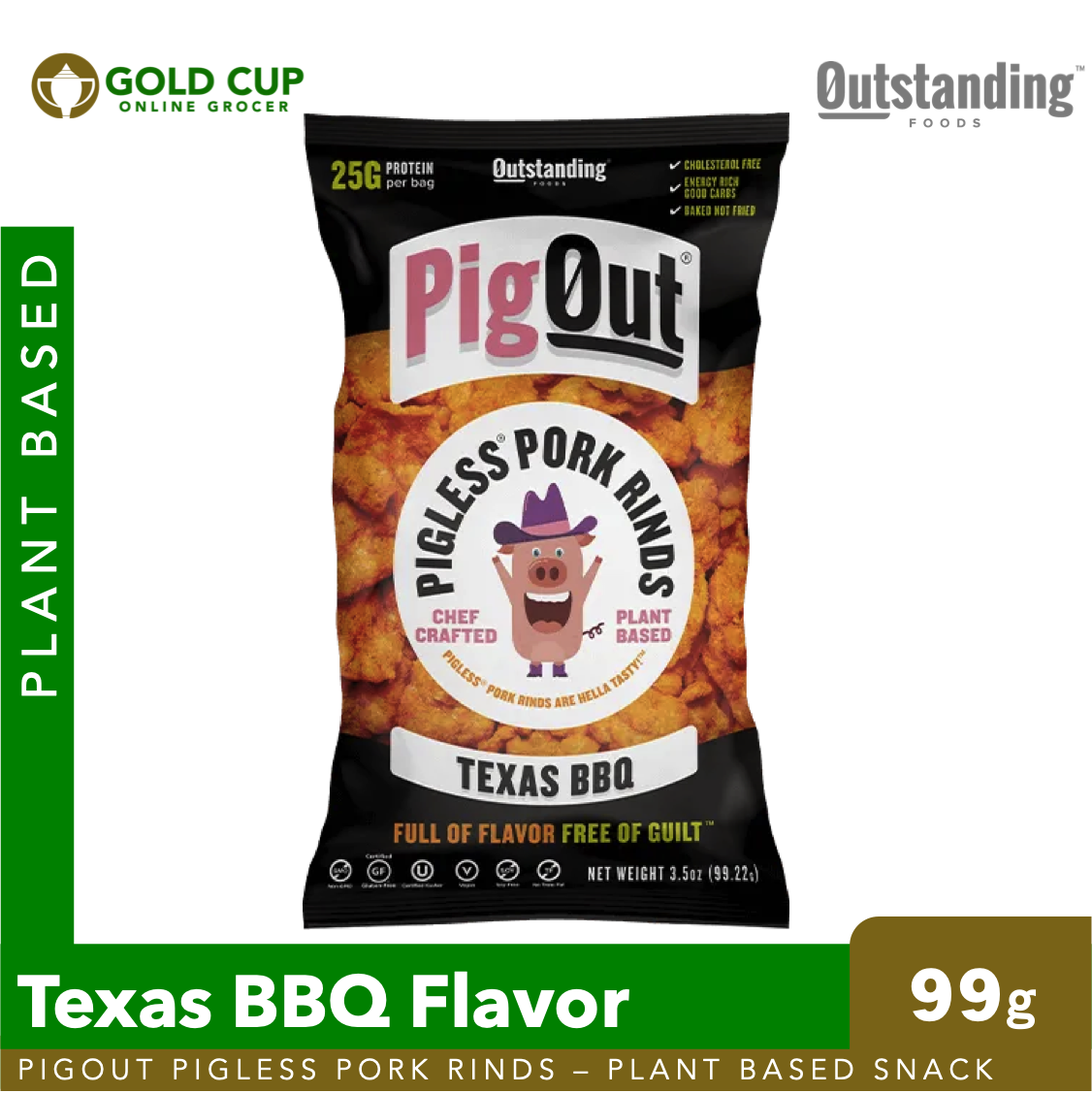 Pig Out Foods Pigless Pork Rinds Texas BBQ 99g (Vegan Chicharon - Plant ...