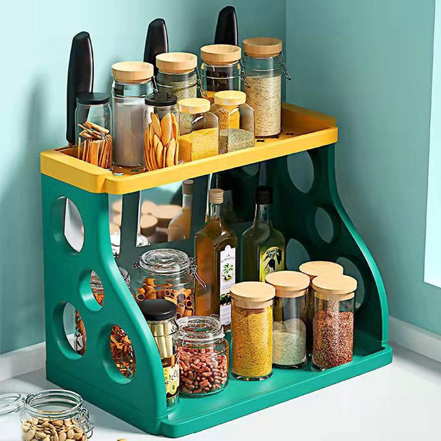 Kitchen Seasoning Rack Double-Layer Thick Plastic Cabinet Flooring ...