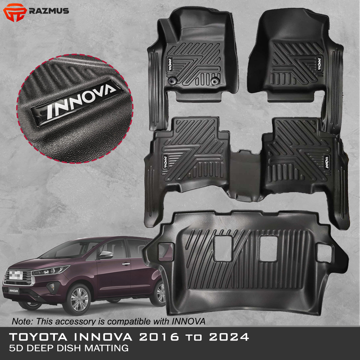 Toyota INNOVA 2016 to 2024 OEM 5D Deep Dish Matting Fully Extended ...
