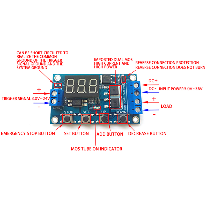 DC 12V 24V Dual MOS LED Digital Time Delay Relay Trigger Cycle Timer ...