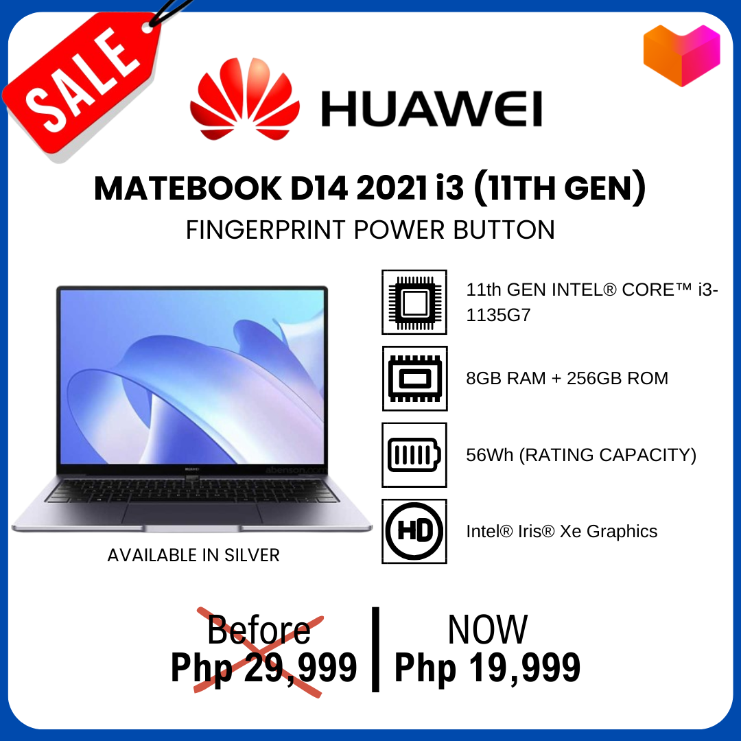 Huawei Matebook D14 2021 i3 | 8GB+256GB | 11th GEN | Lazada PH