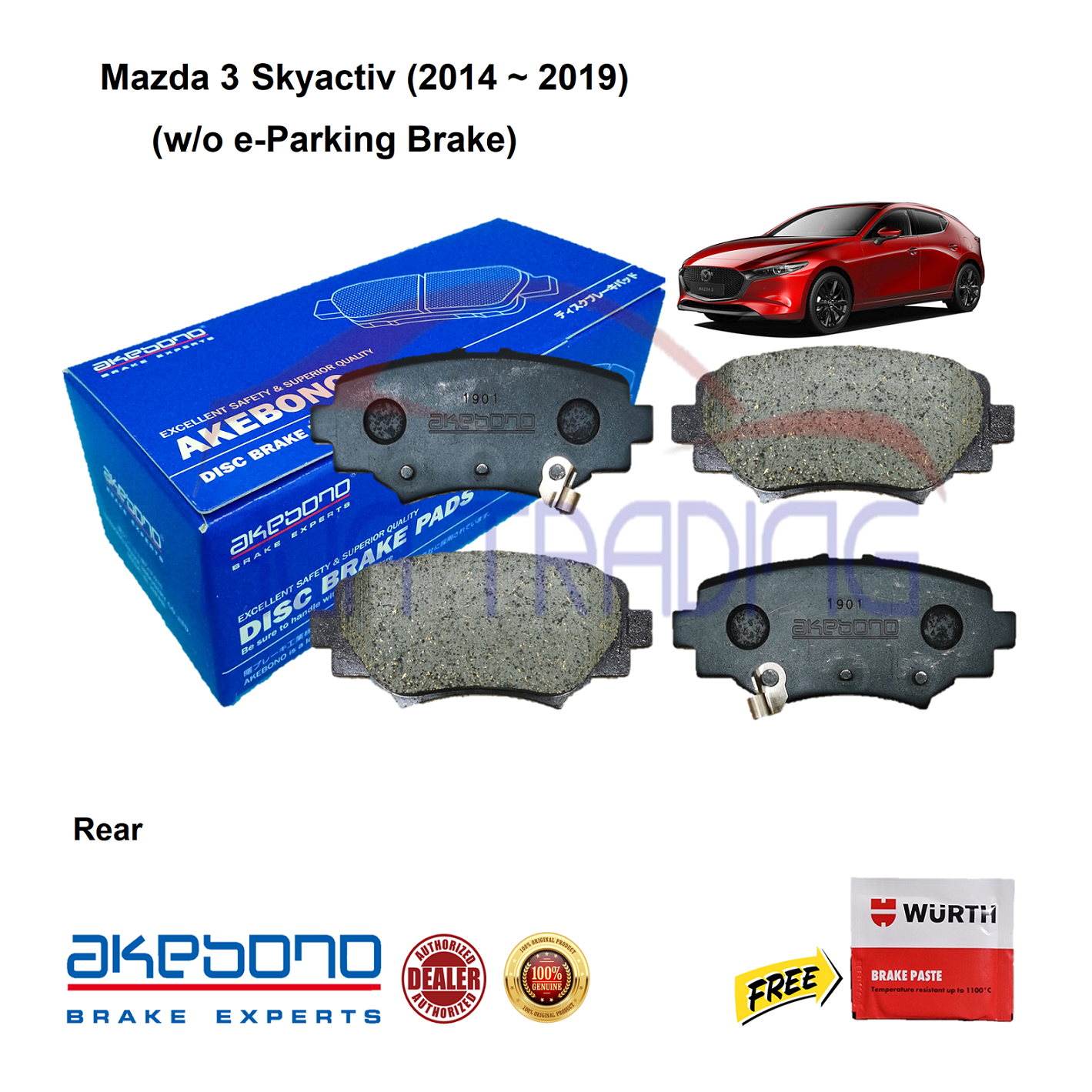 Genuine Akebono Rear Brake Pads for Mazda 3 Skyactiv (2014 - 2019) w/o ...