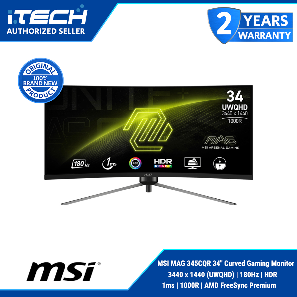MSI MAG 345CQR 34" Curved Gaming Monitor 3440 x 1440 (UWQHD) | 180Hz | HDR | 1ms | 1000R | PS5 ...