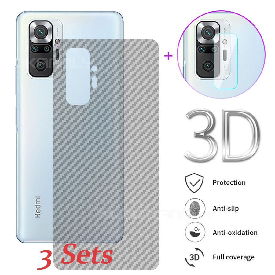 3Sets Camera Lens Tempered Glass + Back Screen Carbon Fiber Sticker for ...