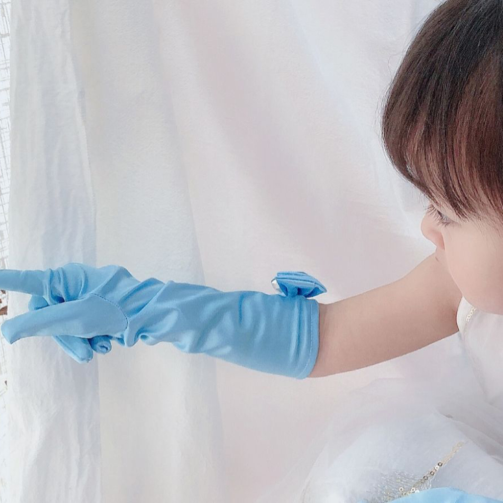FAN SI แฟชั่นเด็กโบว์ซาตินเจ้าหญิงคริสตัลเด็กถุงมือถุงมือปาร์ตี้ยาว ...
