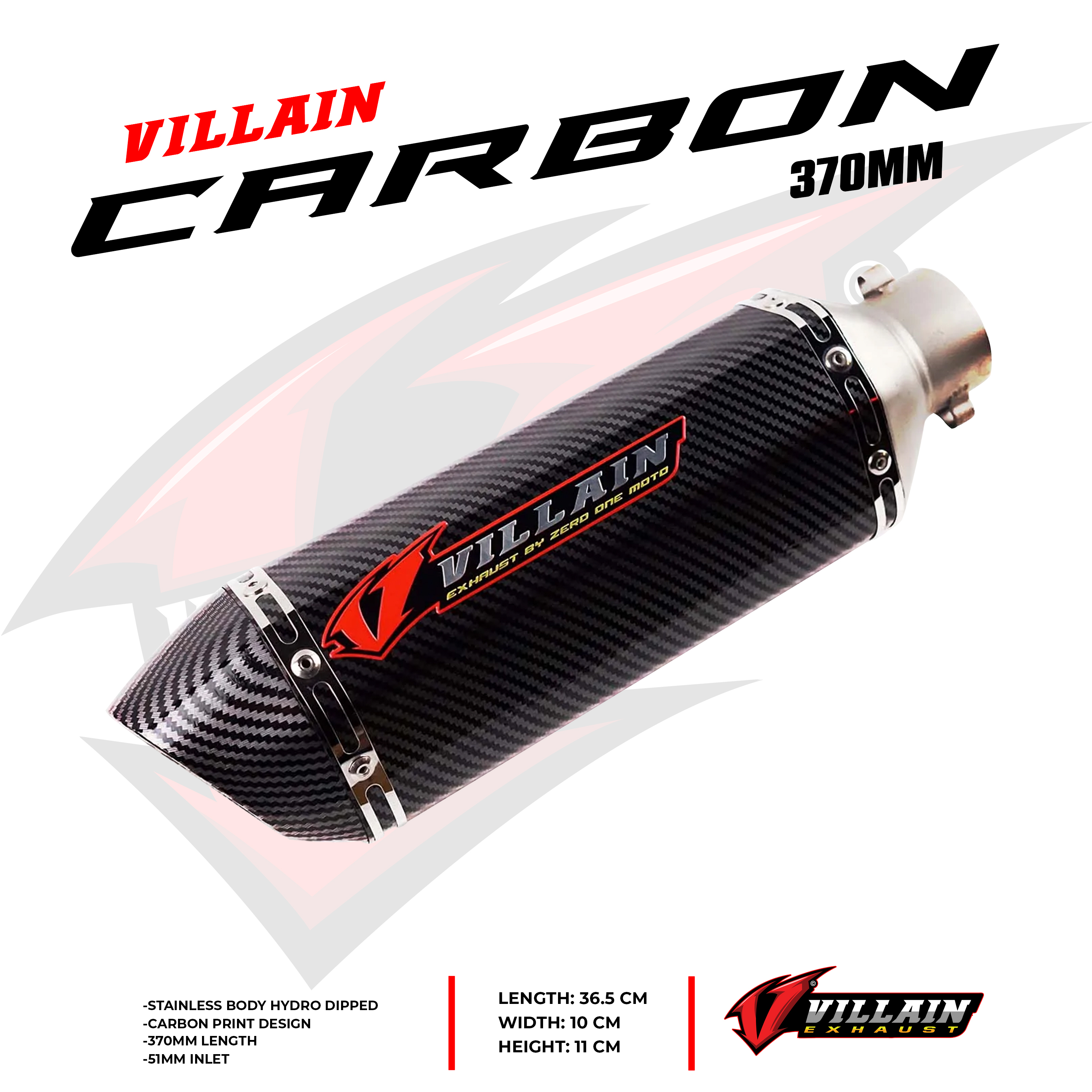 Villain Carbon 370 Full system muffler with Elbow for Scooters ADV PCX ...