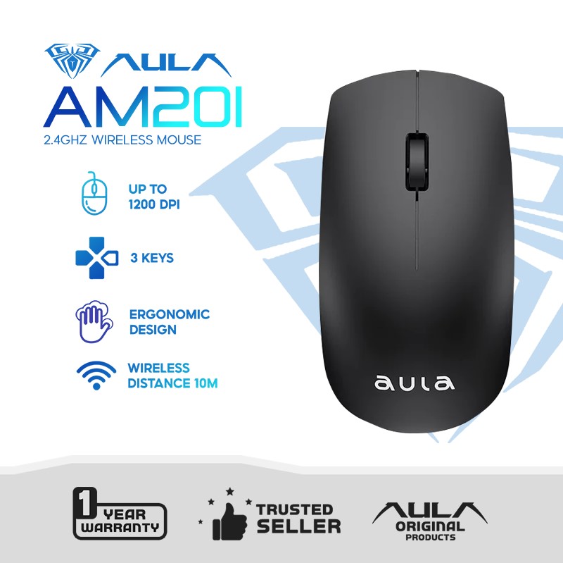 Aula AM201 Wireless Mouse, USB 2.4GHz, 3 Buttons, 1200 DPI, 1M ...