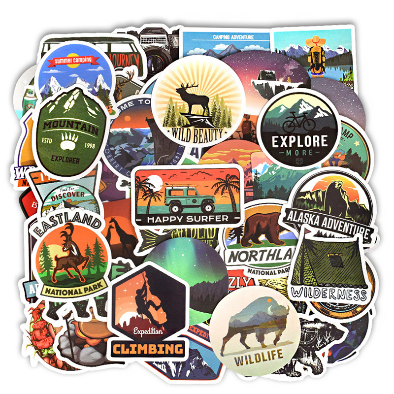 Starrybaby 50 PCS Camping Landscape Stickers Outdoor Adventure Climbing ...