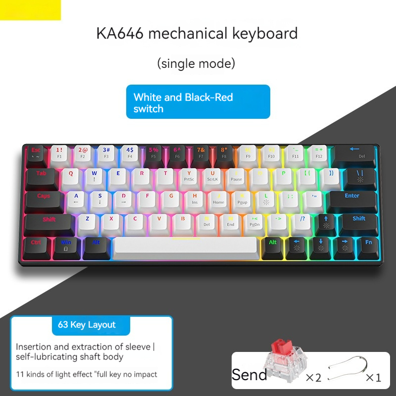 ZETA MK646 RGB wired mechanical keyboard 63 keys customized red switch ...