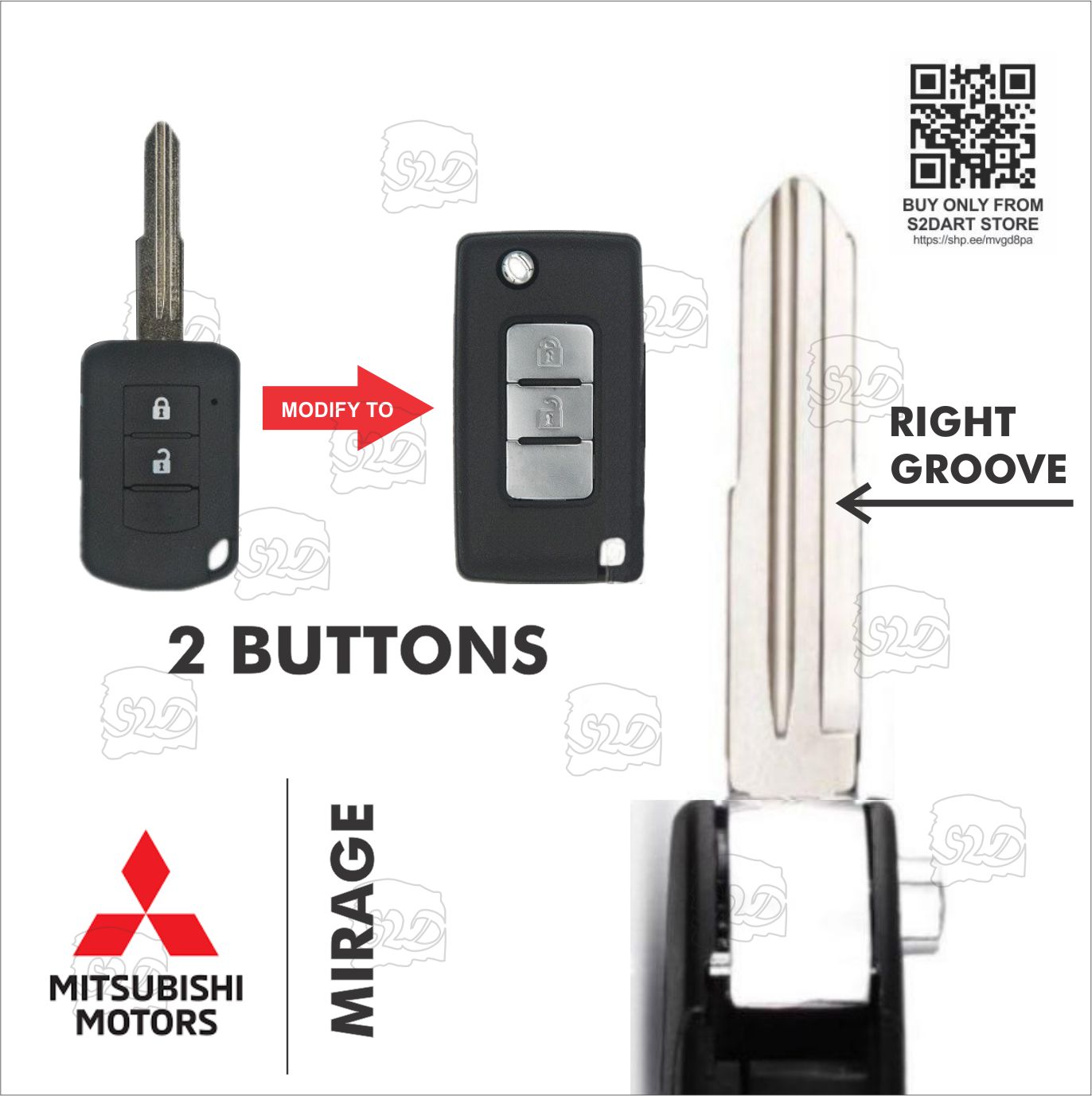 NEW Mitsubishi Mirage Flipkey 2/3 Buttons Key Case Shell Flip key ...