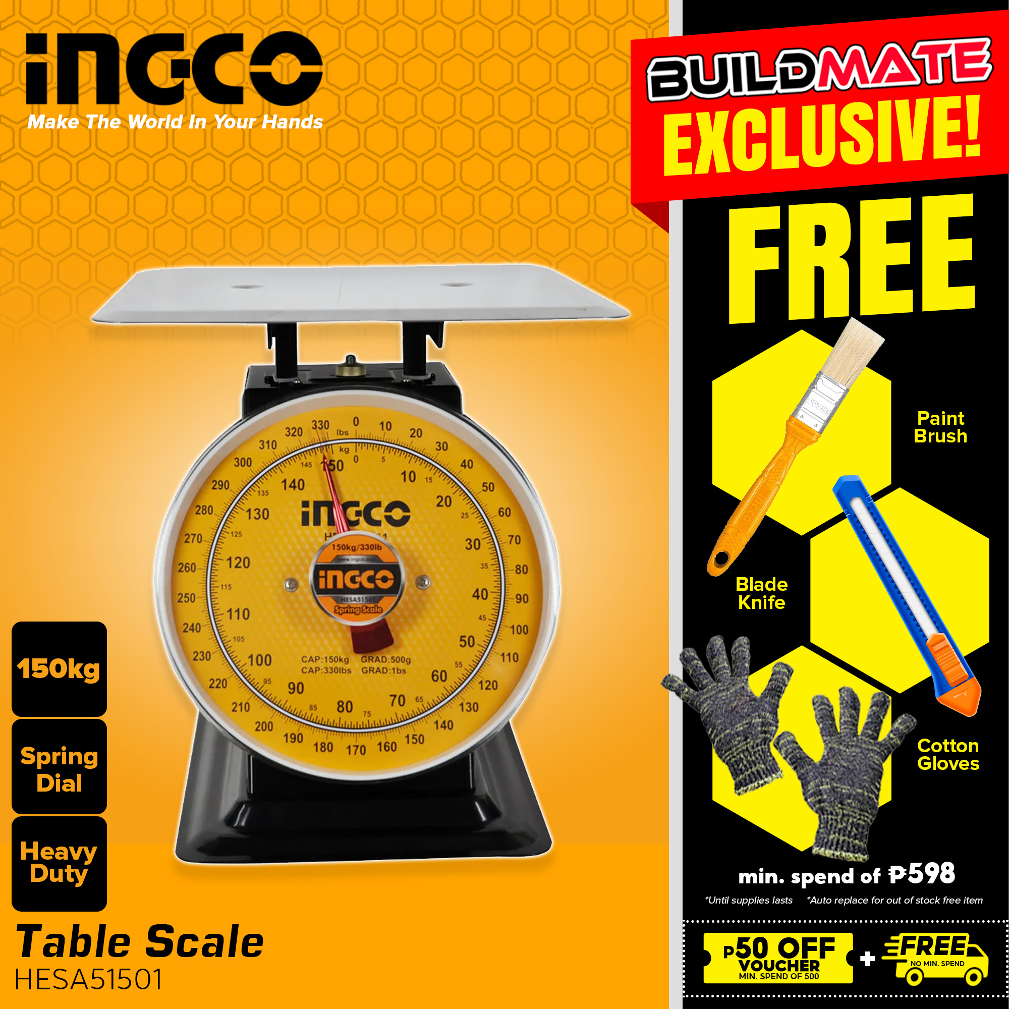 INGCO Spring Table Scale 150kg HESA51501 •BUILDMATE• IHT | Lazada PH