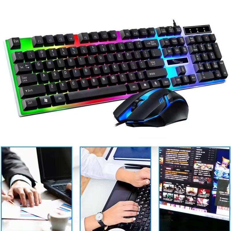 G21B keyboard set gaming mouse colorful backlit keyboard wired USB ...