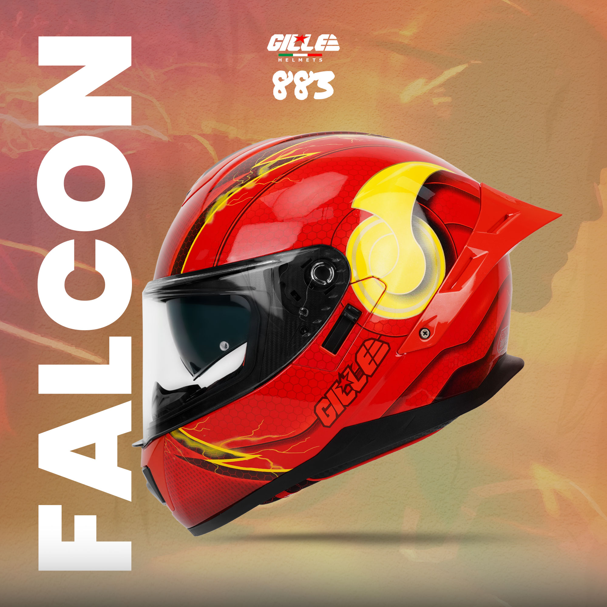 Gille 883 FALCON RED YELLOW Motorcycle Helmets Full Face Dual Visor Free Iridium Lens | Lazada PH